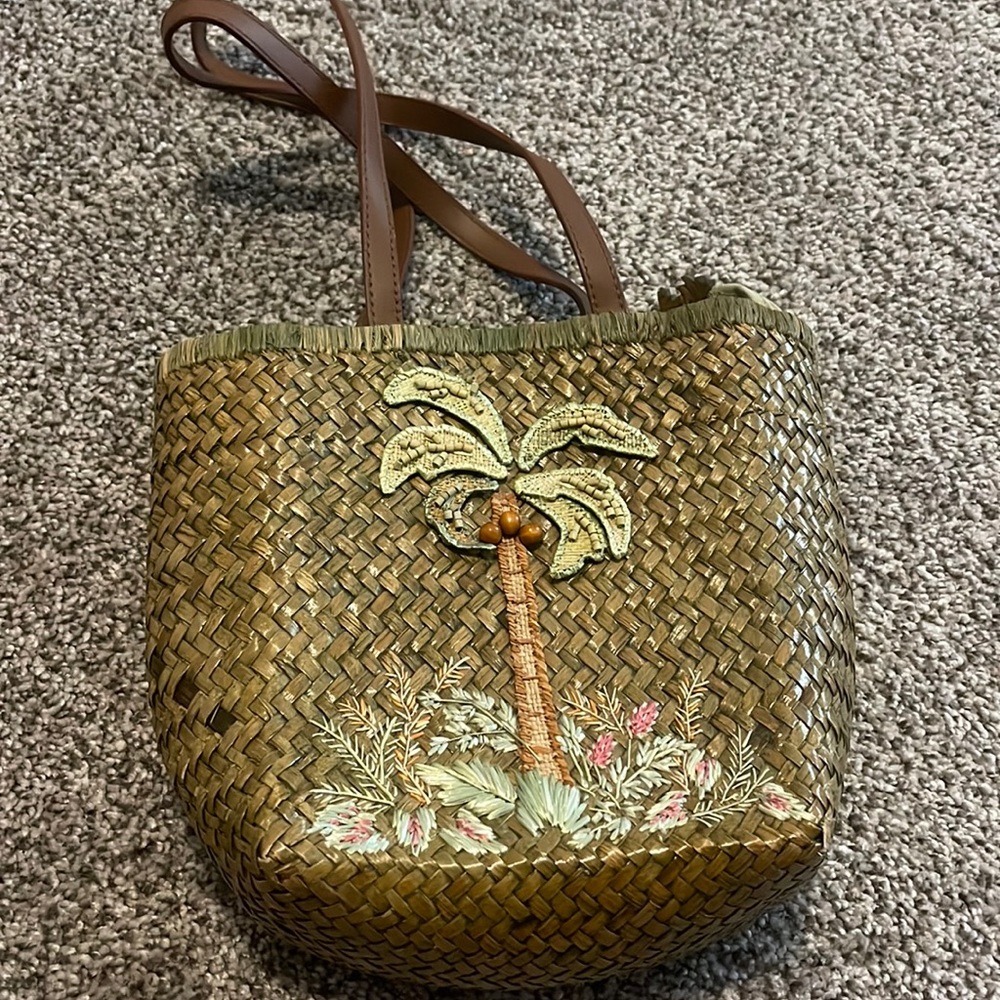 Cappelli Woven Straw Palm Tree Bag - Gem